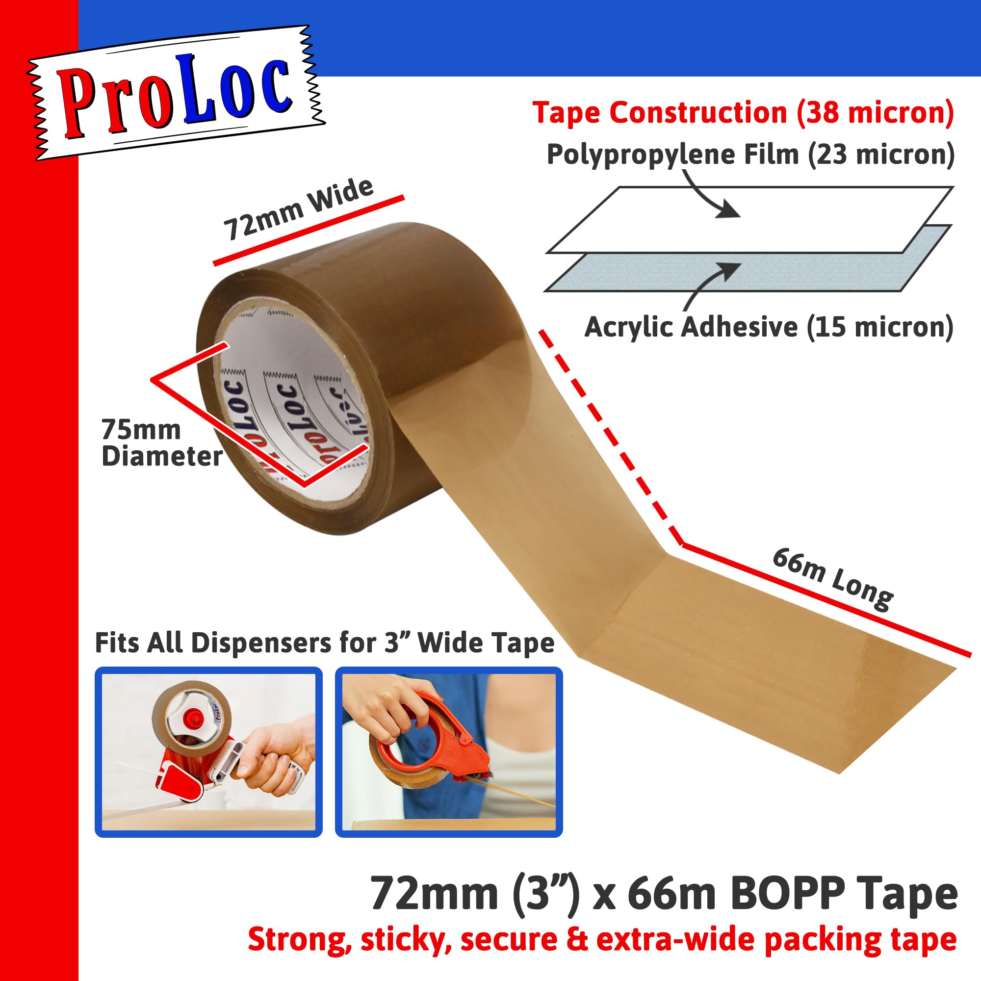 Packing Tape SUPERGUARD GB - Parcel Tape Pack Of 36 Brown, Roll 48mm X ...