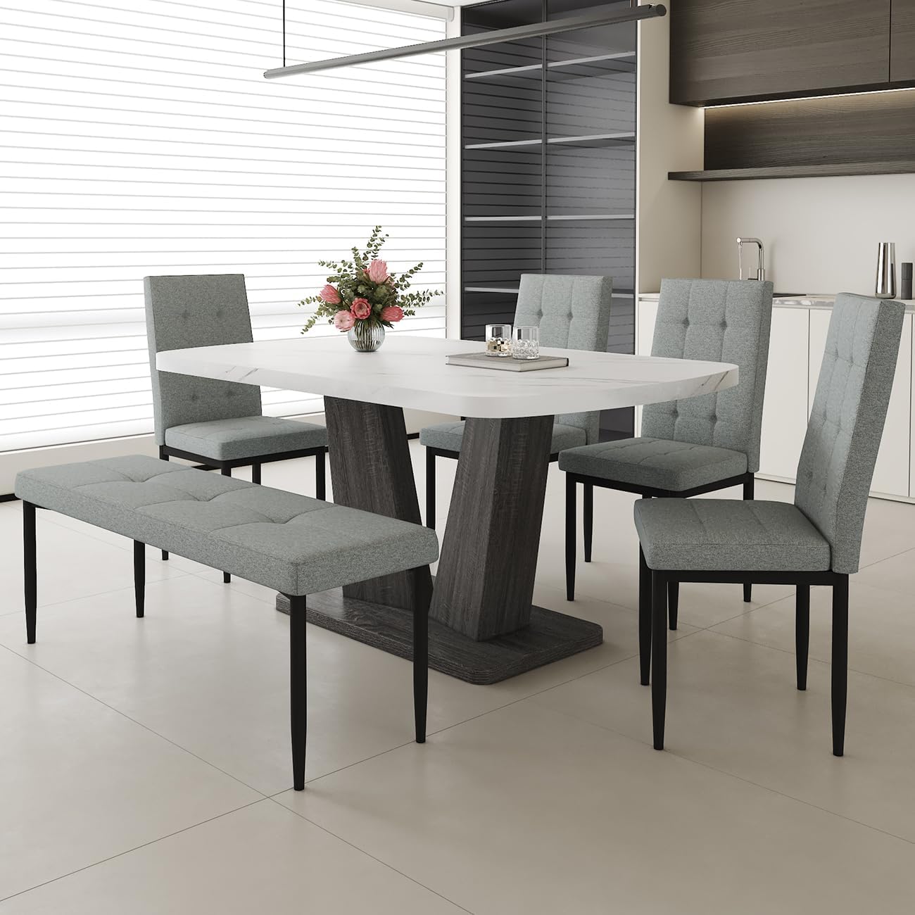 Amazon.com - CASAXOHI Modern Dining Table Set for 6, Dining Room Table ...