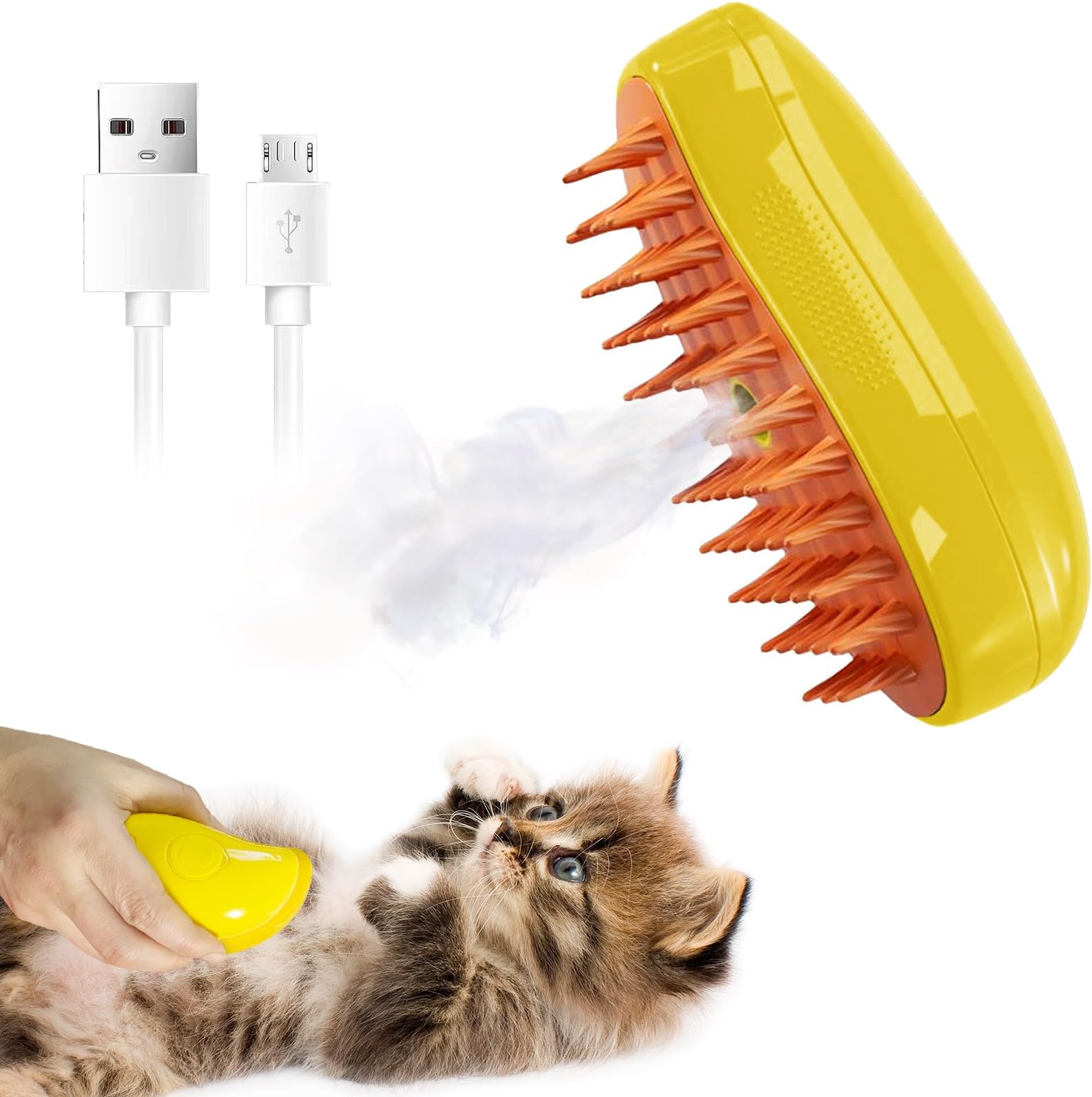 Amazon.com: Steamy Cat Brush, 3 in 1 Electric Spray Cat Hair Brushes ...