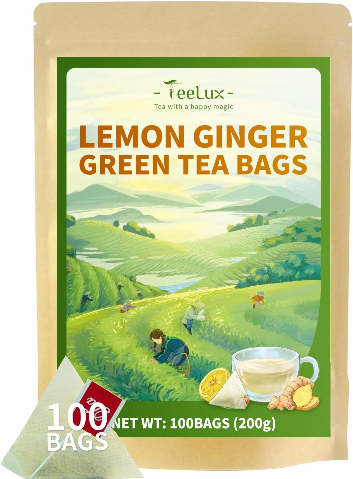 Amazon.com : TeeLux Lemon Ginger Green Tea, Zesty Ginger, Refreshing ...