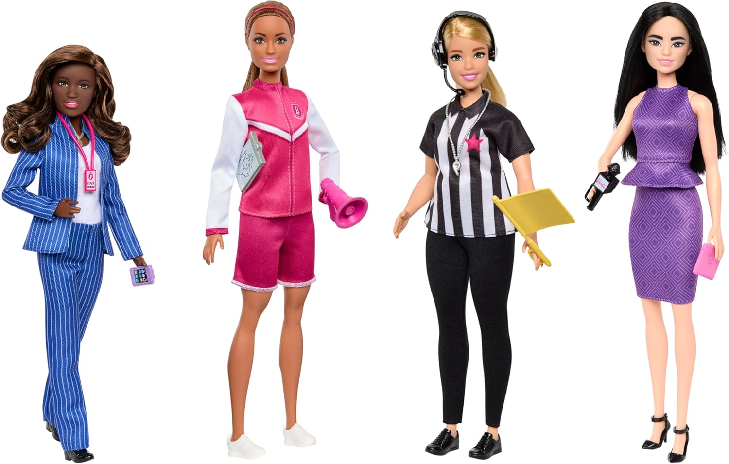 Barbie Dolls, Set of 4 Sports Career Dolls and 8 Accessories with ...