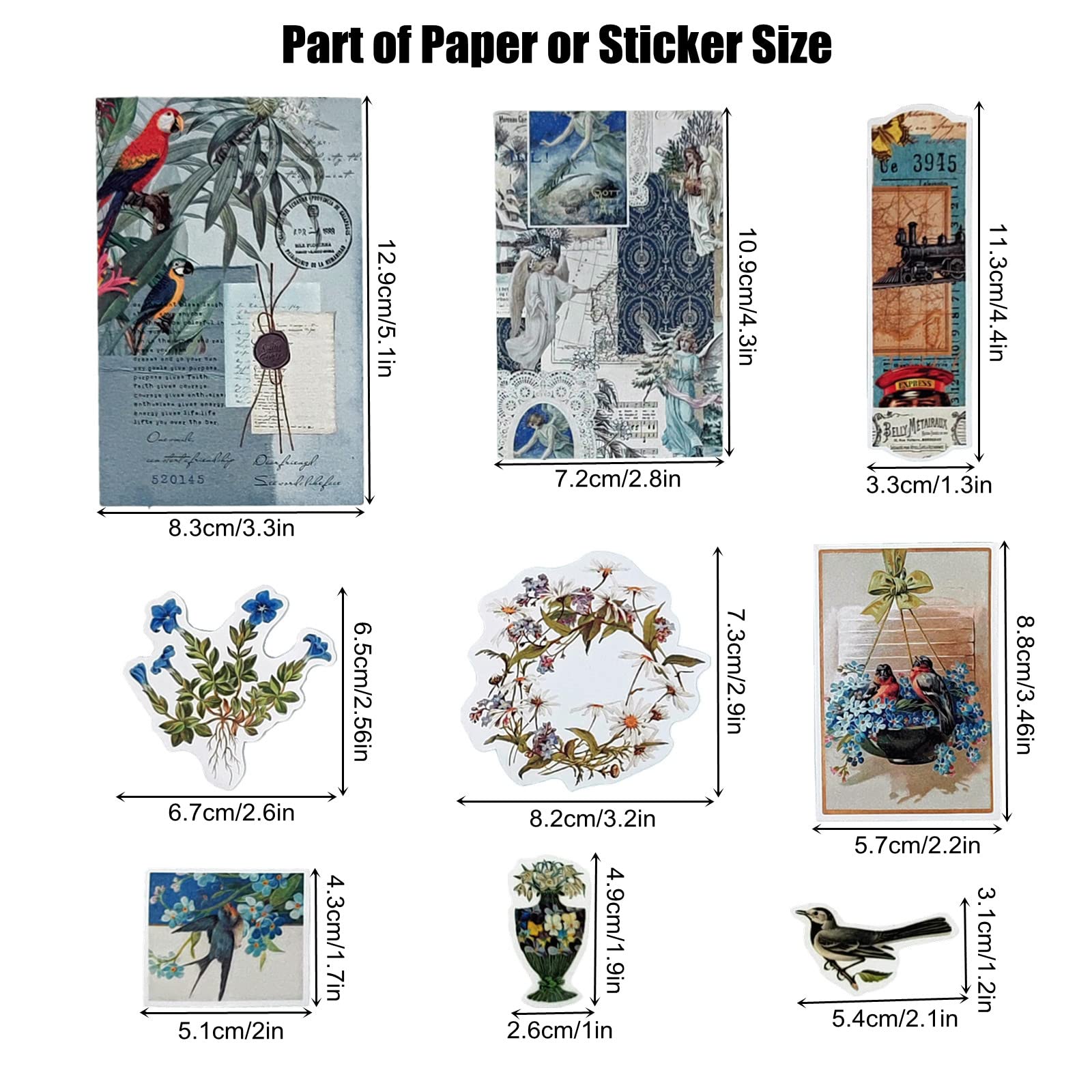 Aesthetic Journal Stickers Blue 200PCS Vintage Scrapbooking Supplies ...