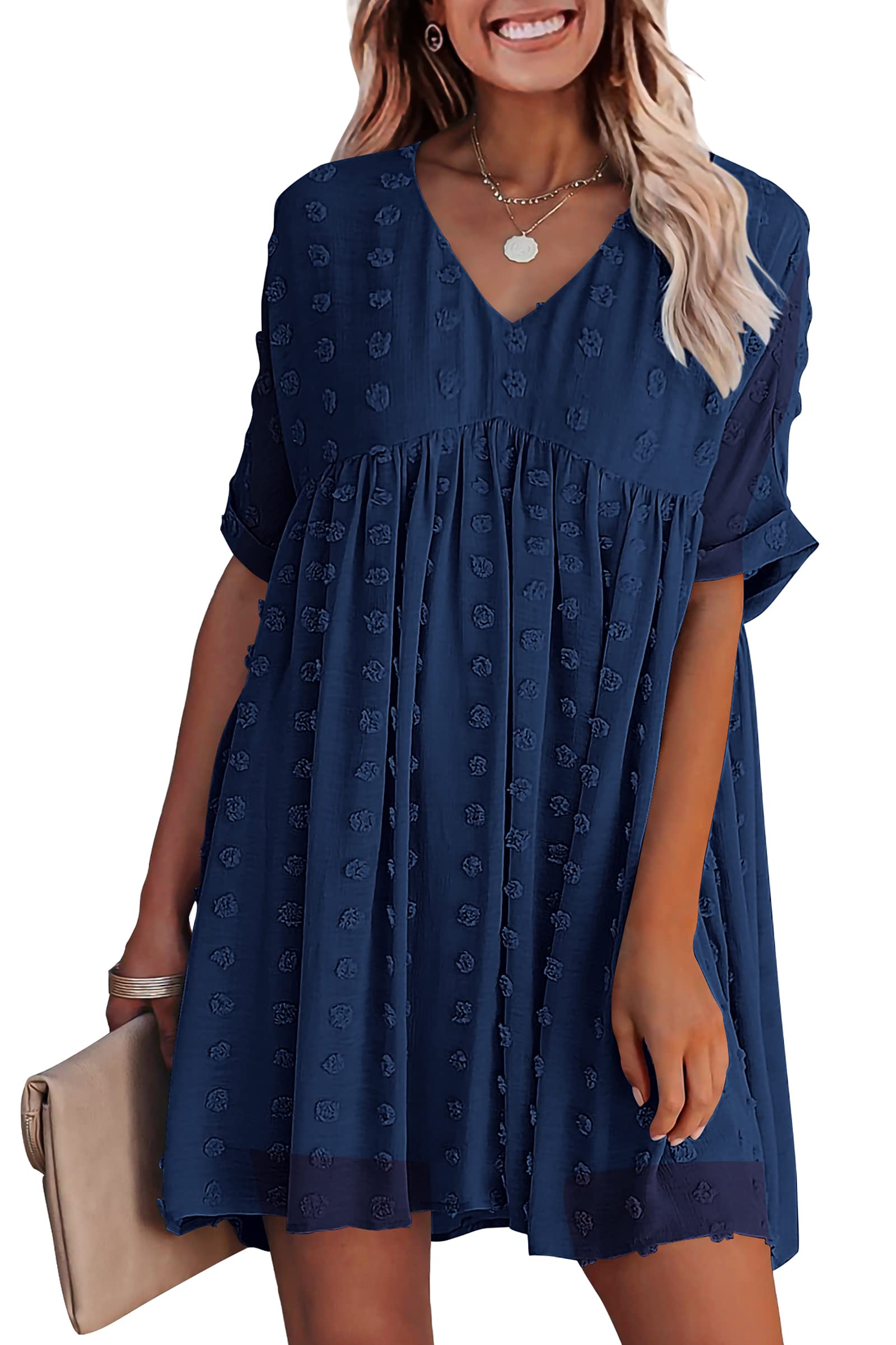 Mini robe d'été à manches courtes et col en V pour femme, robe ...