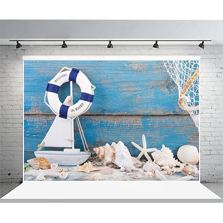 Amazon.com : BELECO 7x5ft Fabric Nautical Backdrop Life Buoy Boat ...