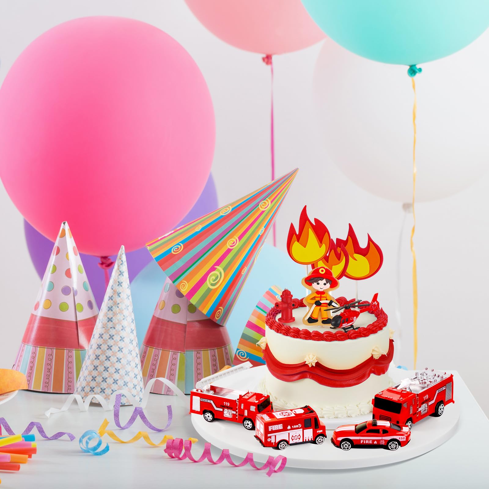 Snapklik.com : 15 Pieces Fire Truck Cake Topper Fireman Cupcake ...