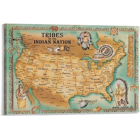 Amazon.com: Native American Art Decor Tribes Map Posters Wall Art ...