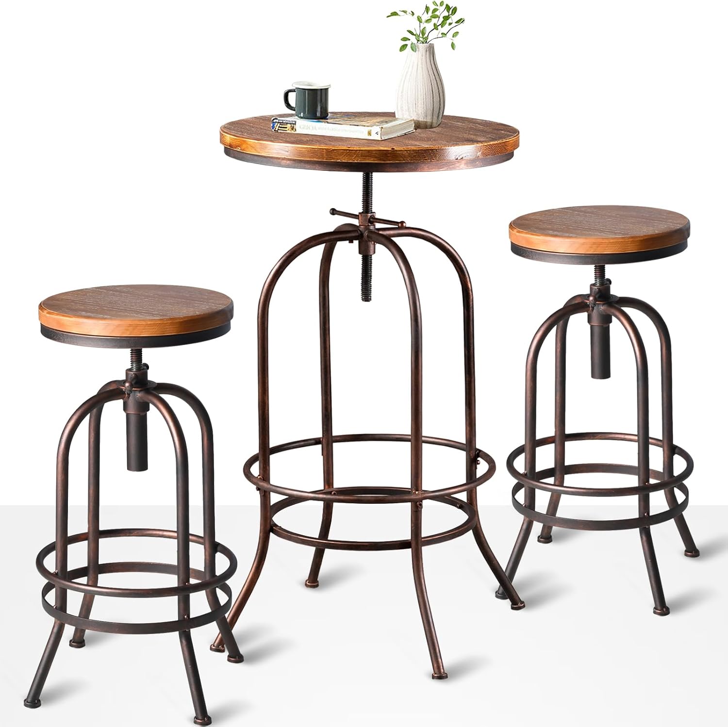 Amazon.com: BOKKOLIK Industrial 3 Pieces Bar Table Set Vintage Pub ...