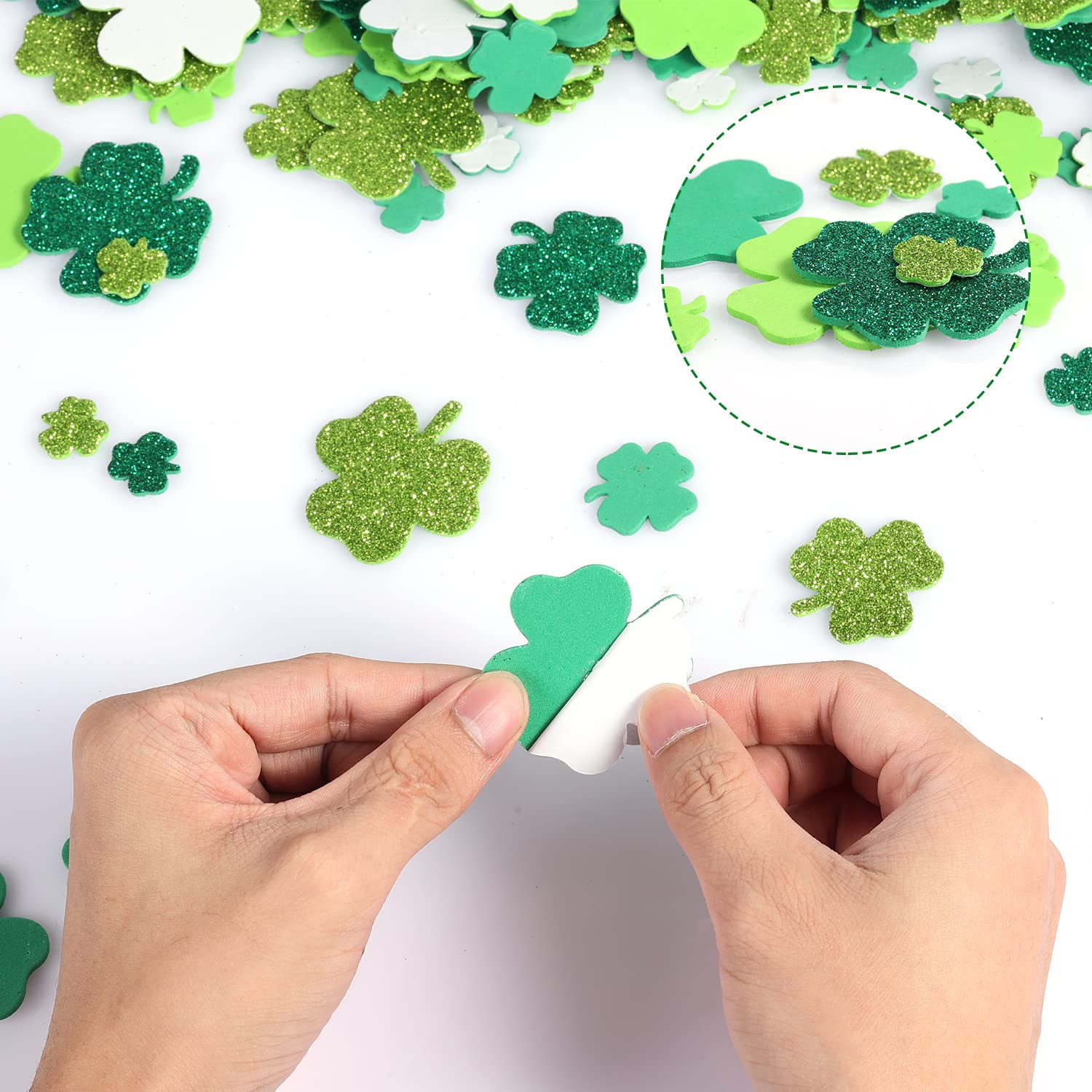 500 Pcs St. Patrick's Day Foam Stickers - Glitter Shamrock Clover Self ...