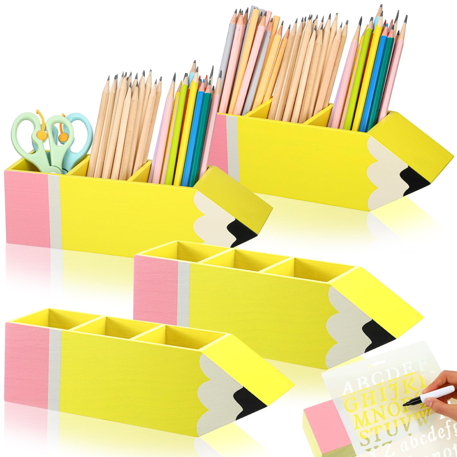 Amazon.com: 4 Pcs Back to School Supplies Wooden Desk Pencil Holder DIY ...