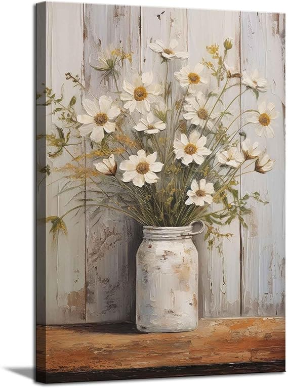 Amazon.com: Rustic Farmhouse Daisy Canvas Wall Art Vintage Country ...