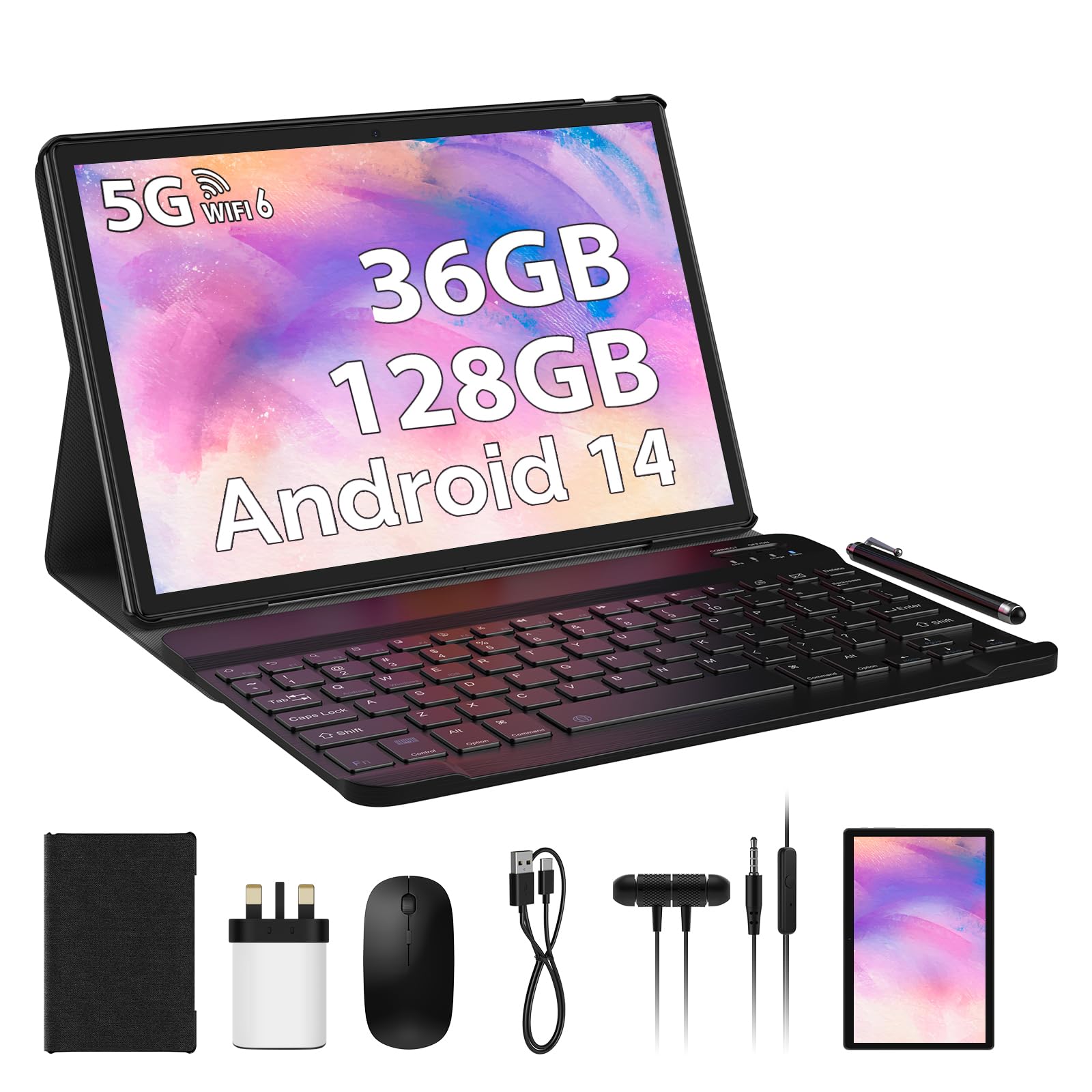 LINROM 10 Inch Android 14 Tablet with 5G WiFi & WiFi 6, 36GB RAM+128 GB ...