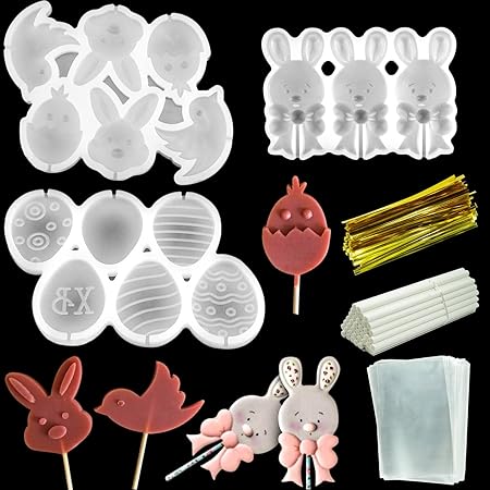 Amazon.com: Happy Easter Bunny Lollipop Chocolate Candy Mold Easter 884 ...