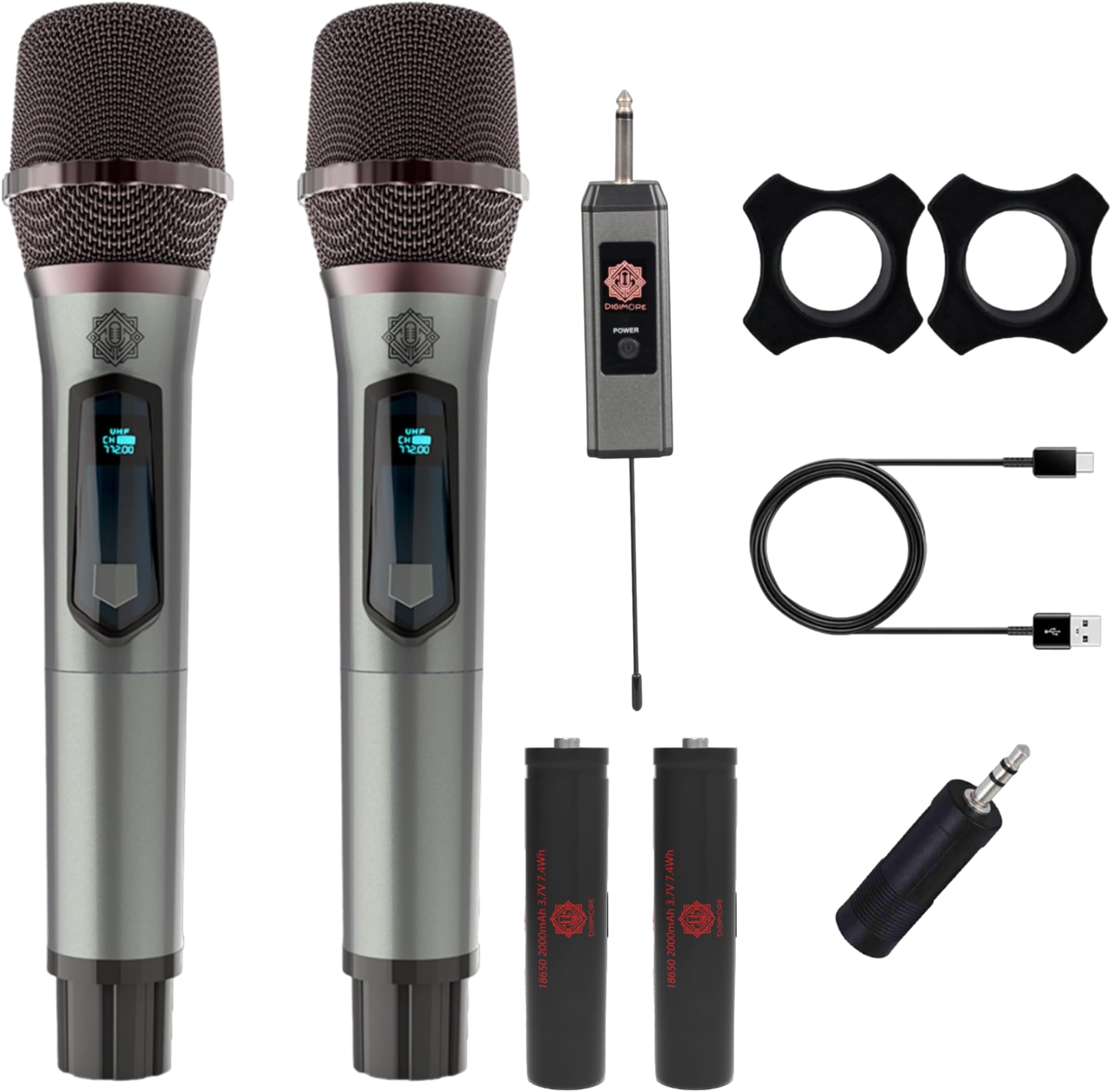 DIGIMORE Dual UHF Wireless Microphone for Singing | 8Hrs Battery ...
