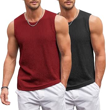 Amazon.com: COOFANDY Mens Stretch Tank Tops Casual Knit Tank Shirt 2 ...