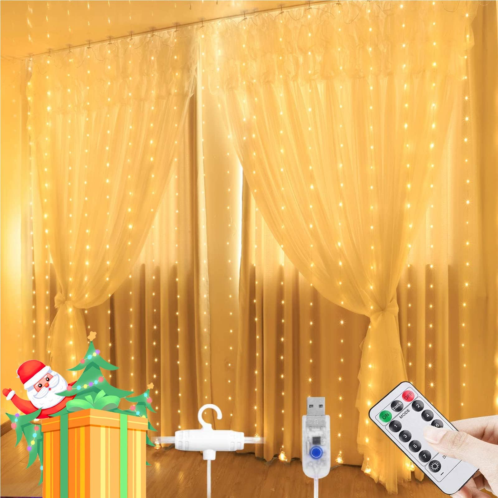 LITYBY Curtain Fairy Lights, 3m×3m 300LED Lights for Bedroom, 8 Modes ...