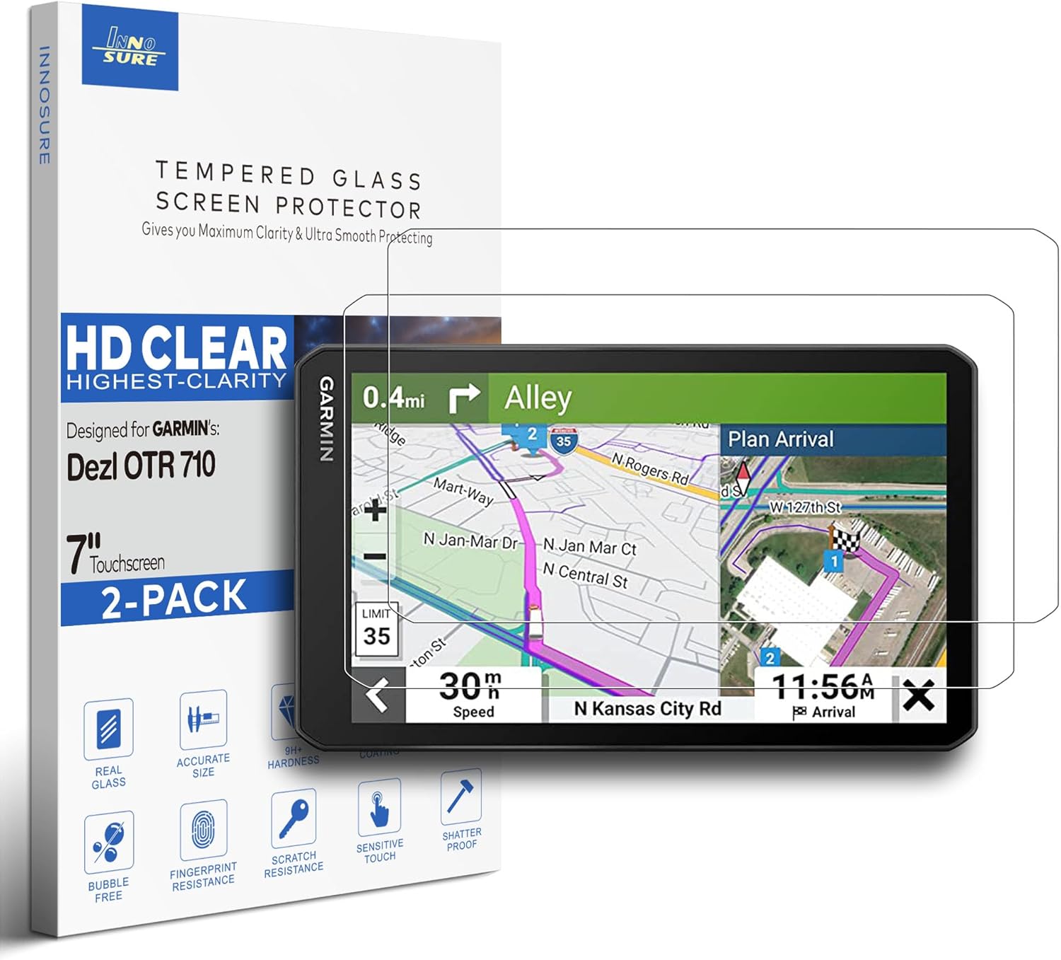 Amazon.com: INNOSURE [2-PACK] for Garmin Dezl OTR700 OTR710 OTR720 Tempered Glass Screen ...