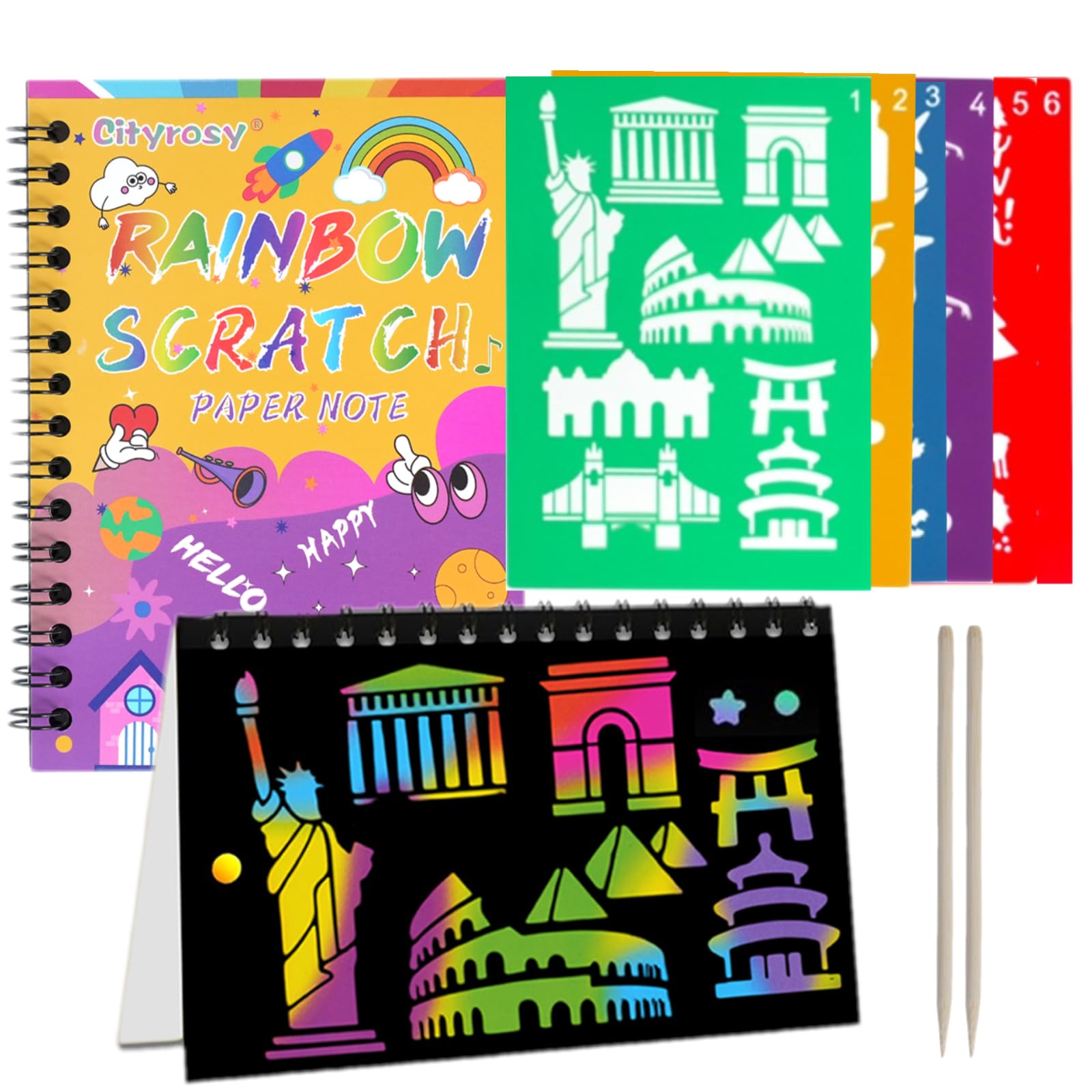 Amazon.com: Cityrosy Scratch Art Paper Rainbow Sets Scratch Off Art ...