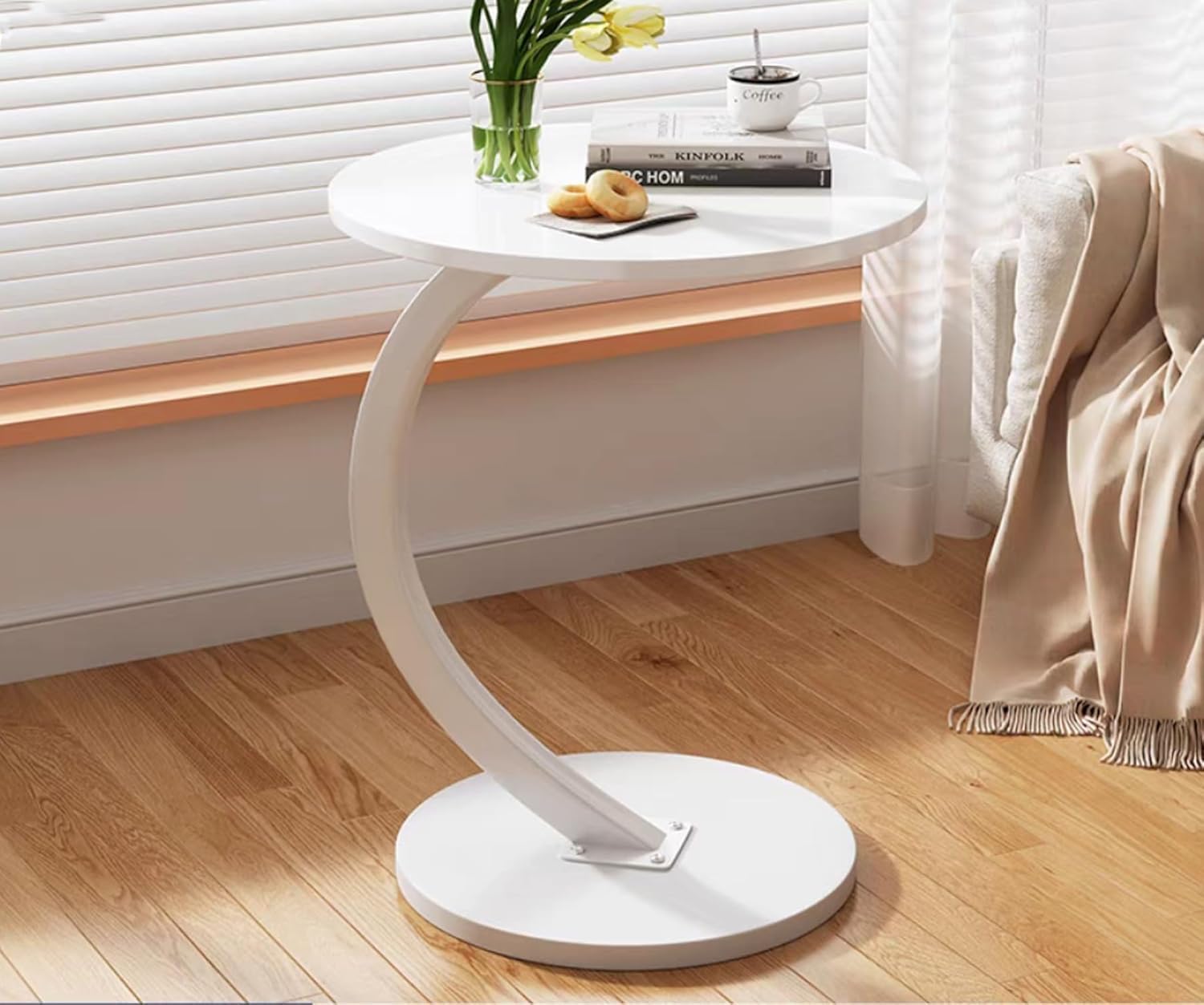 ZOYIZEN Side Table Wooden White, End Table C-shaped Support, 40 * 60 CM ...