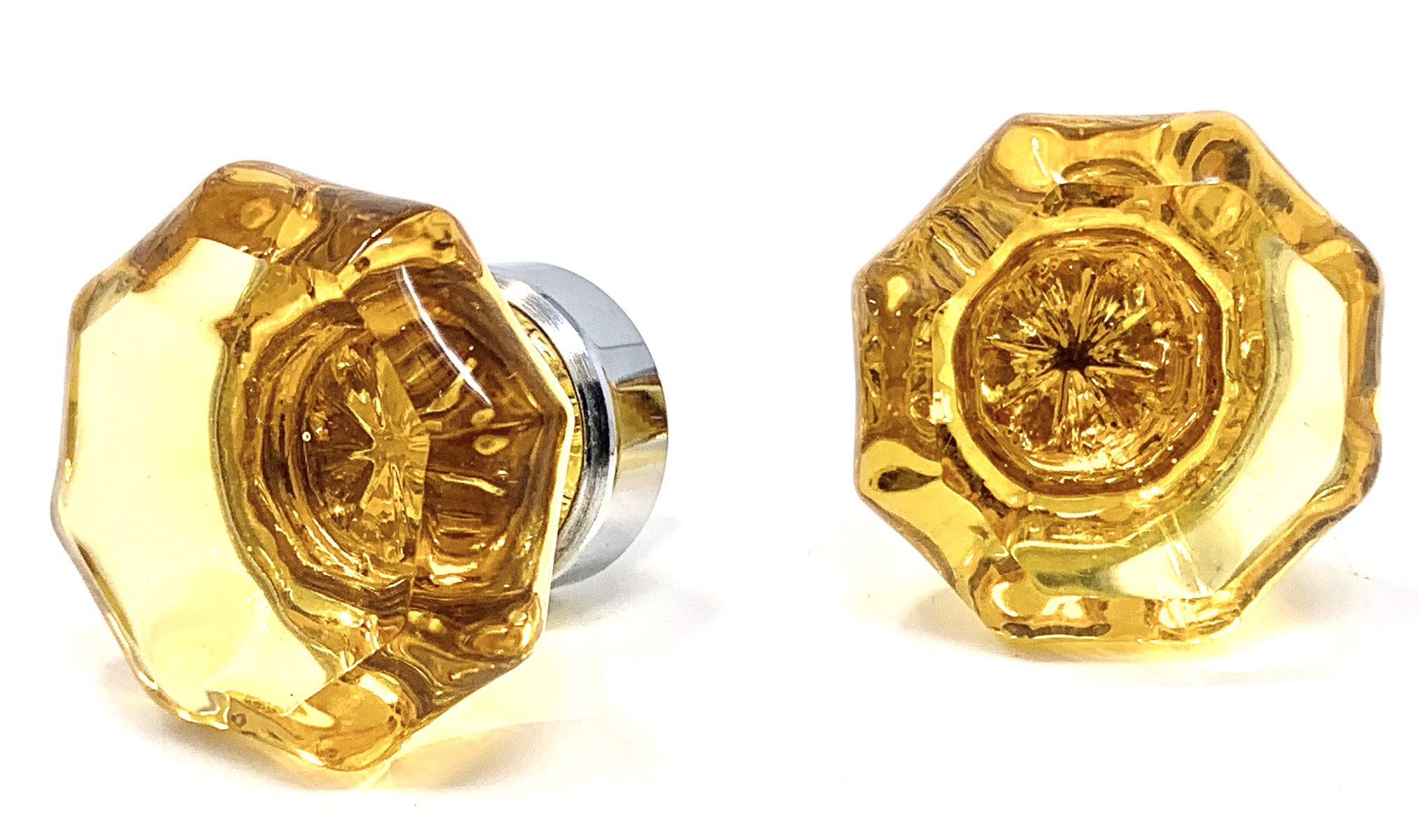 Rousso's Reproduction Two Amber Glass Pulls with Shiny Chrome Base ...