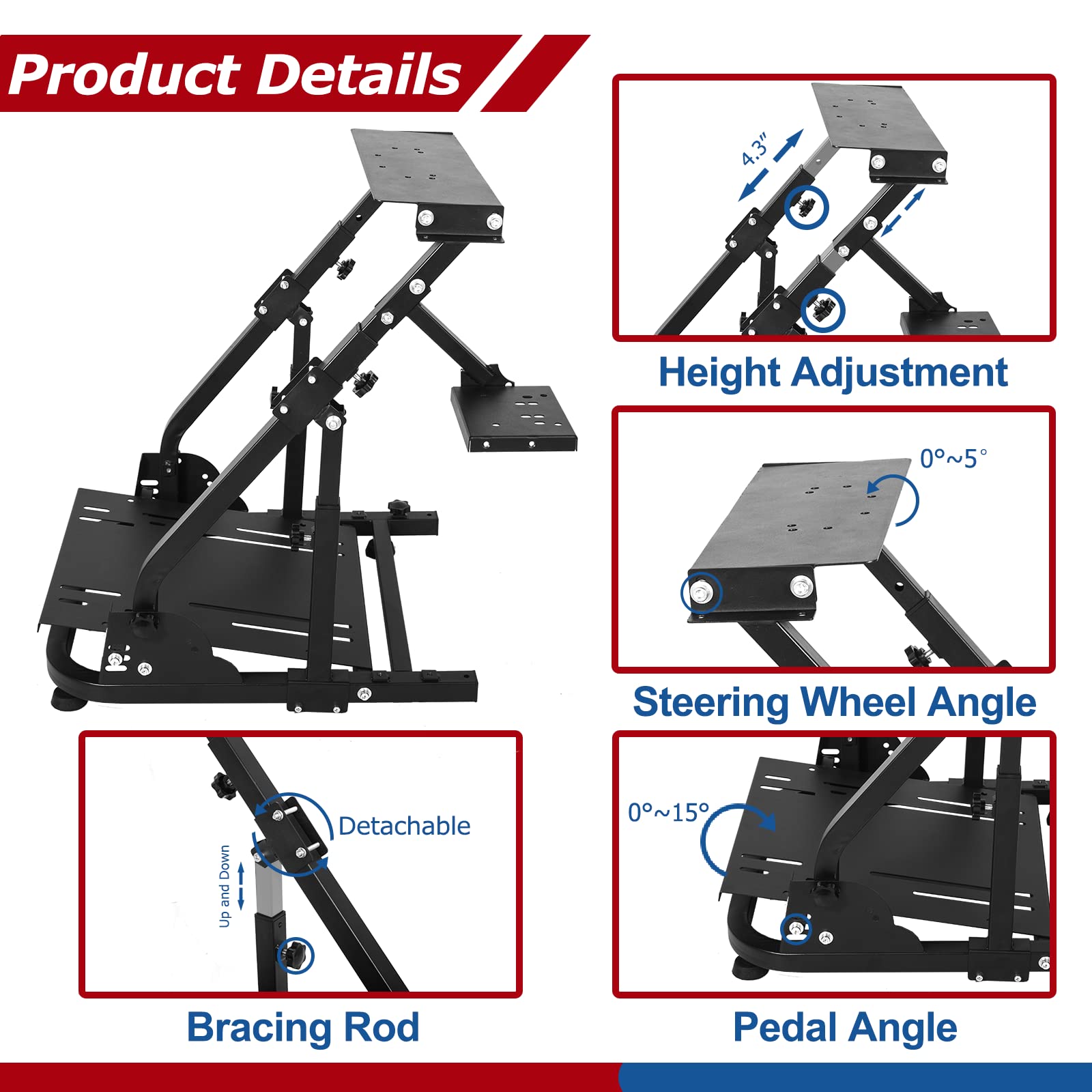 Snapklik.com : Minneer Foldable Reinforced Steering Racing Wheel Stand ...