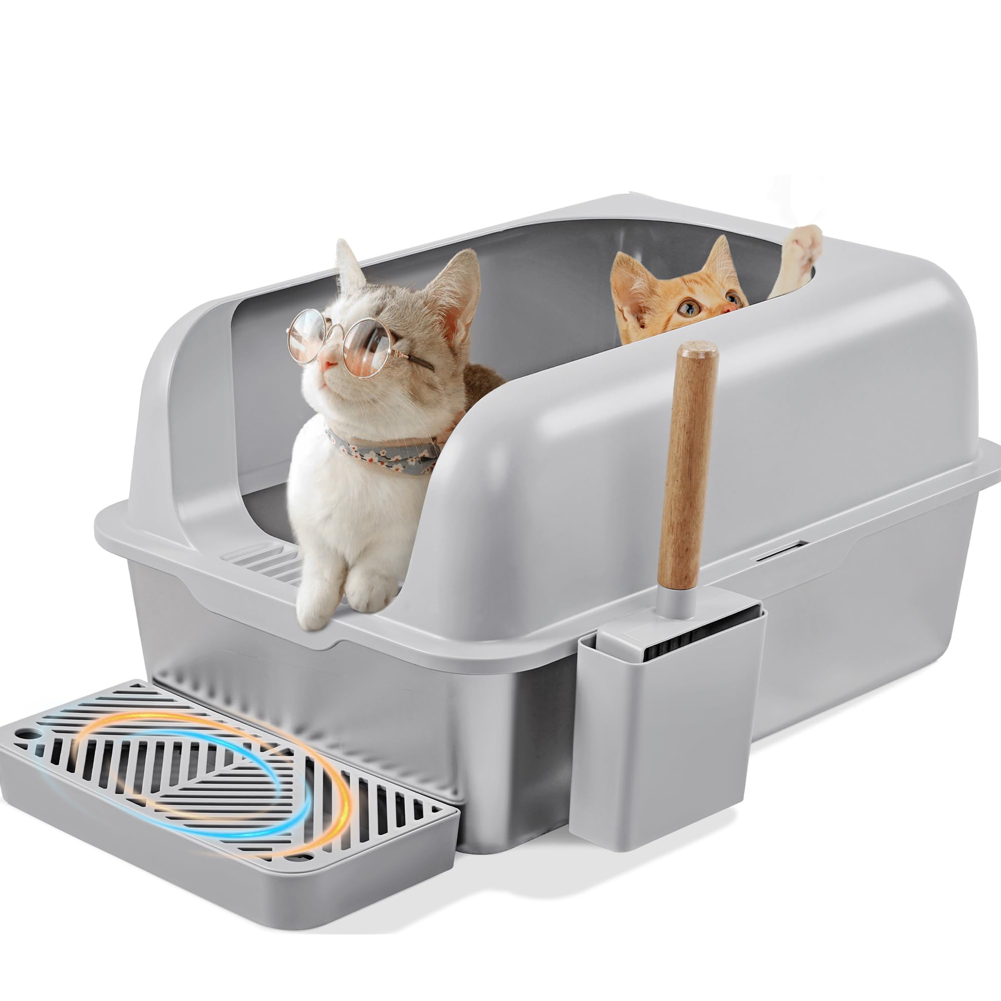 WMK Enclosed Stainless Steel Cat Litter Box with Lid Extra Large Litter ...