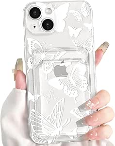 Amazon.com: NITITOP Compatible with iPhone 13 Mini Case Clear with Card Holder Cute Butterfly ...