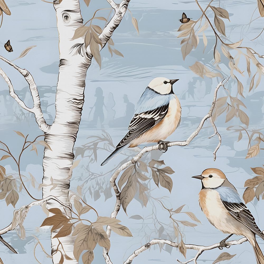 REDAMANCY Vintage Gray White Boho Tree Birds Peel and Stick Wallpaper ...