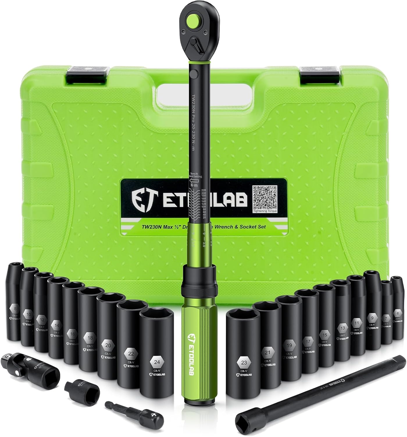 ETOOLAB 24-Piece 1/2 Inch Torque Wrench Car, 20-230 Nm Socket Set with ...
