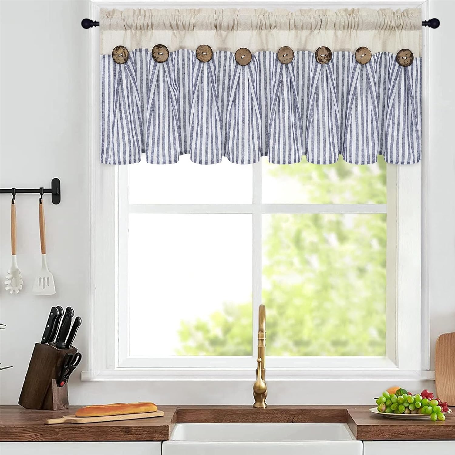 Amazon.com: BLEUM CADE Cotton Linen Farmhouse Kitchen Valance Curtains ...