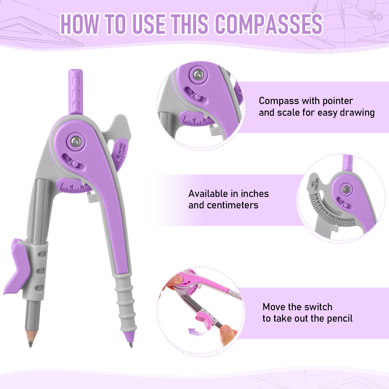 Snapklik.com : EBOOT Student Geometry Math Set, Drawing Compass And 6 Inch Clear Swing Arm ...
