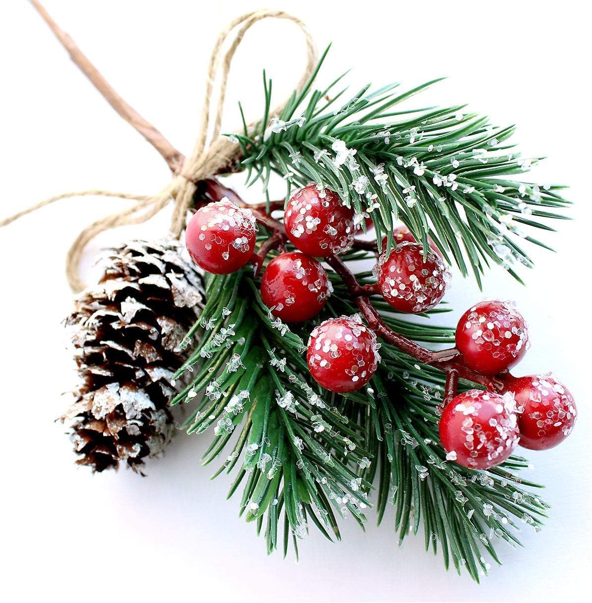 10 Pcs Red Berries Pine Cones for Crafts - Evergreen Artificial Pine ...