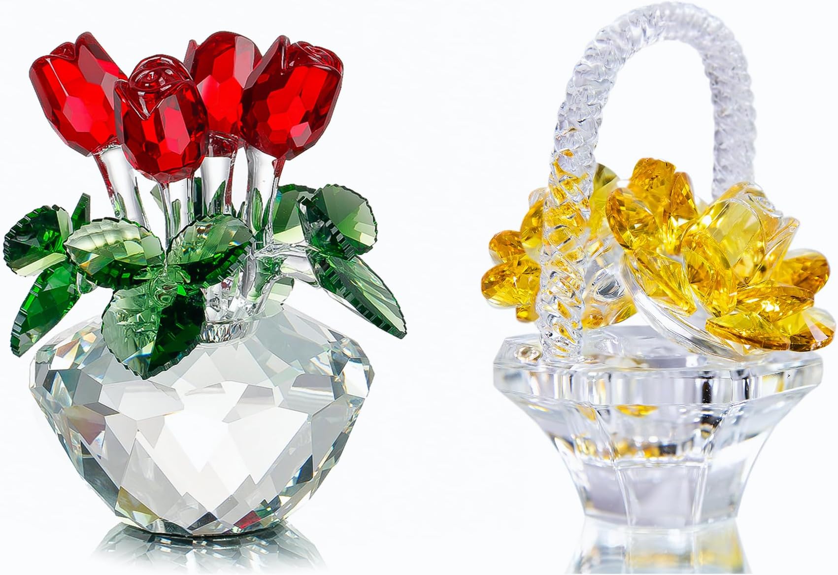 Amazon.com: H&D HYALINE & DORA Red Crystal Rose Bouquet Figurine and ...