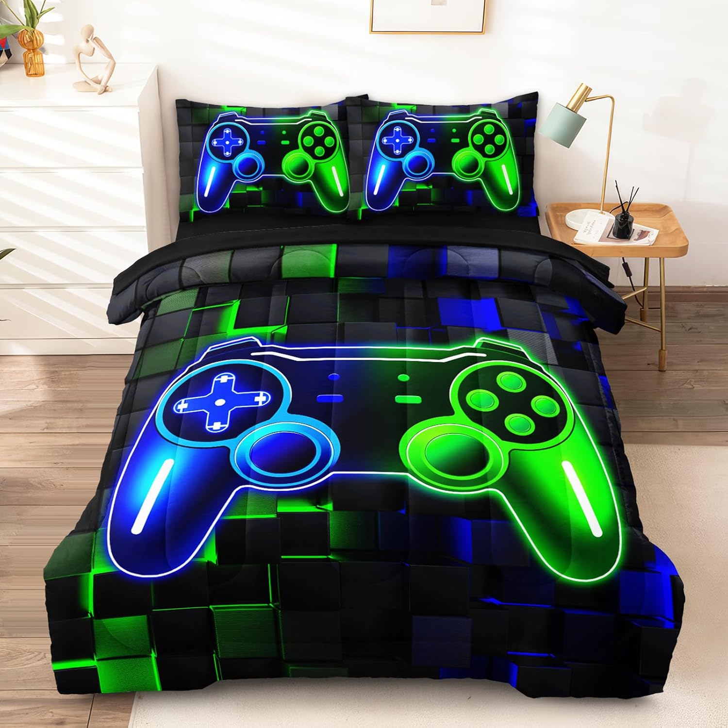 Amazon.com: HICAND 5 Pcs Full Size Bedding Set, Gaming Comforter Set ...
