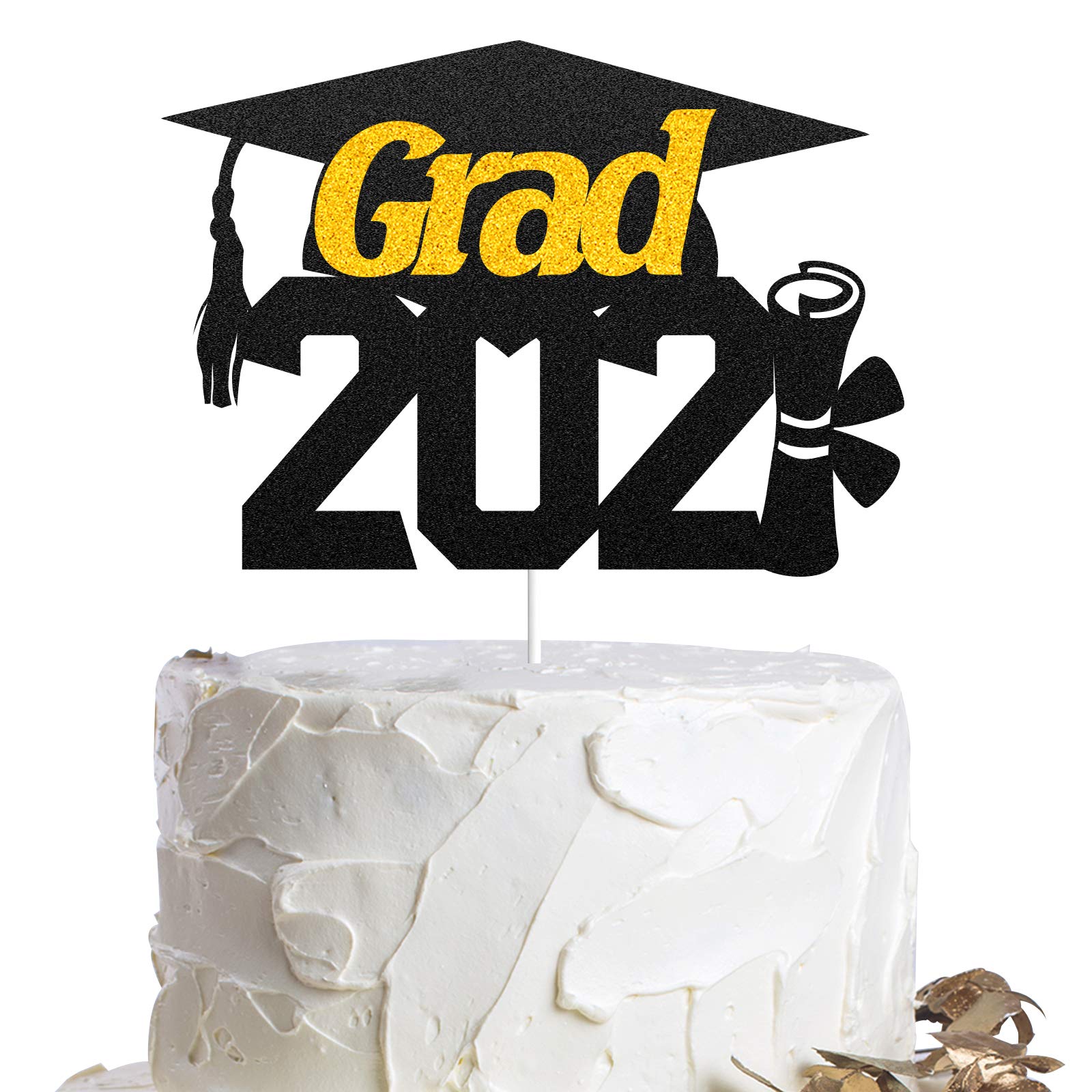 Grad 2021 Graduation Cake Topper Black Gold Glitter Congrats Grad ...