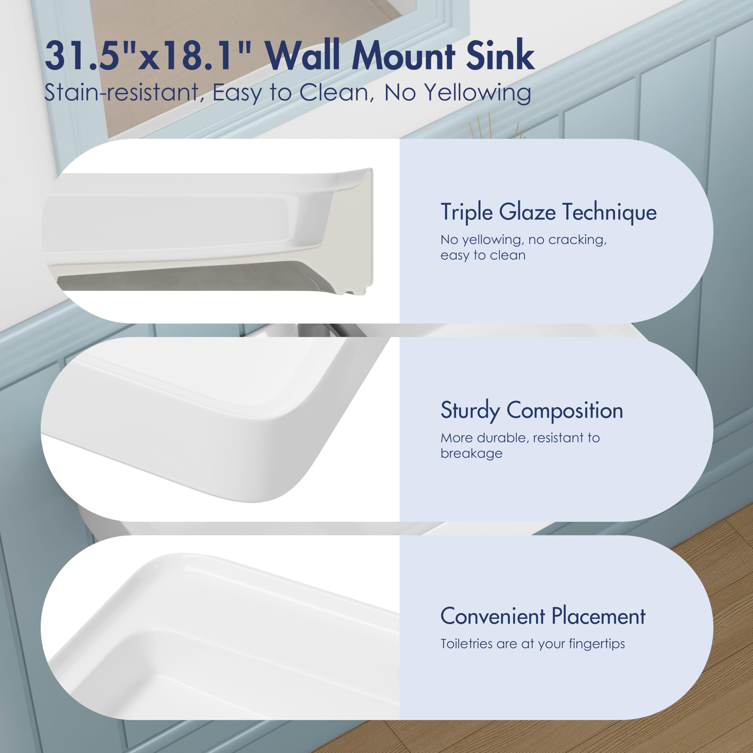 Snapklik.com : Bathroom Vessel Sinks 31.5" X 18", Premium Wall Mount Bathroom Vanity Vessel Sink ...
