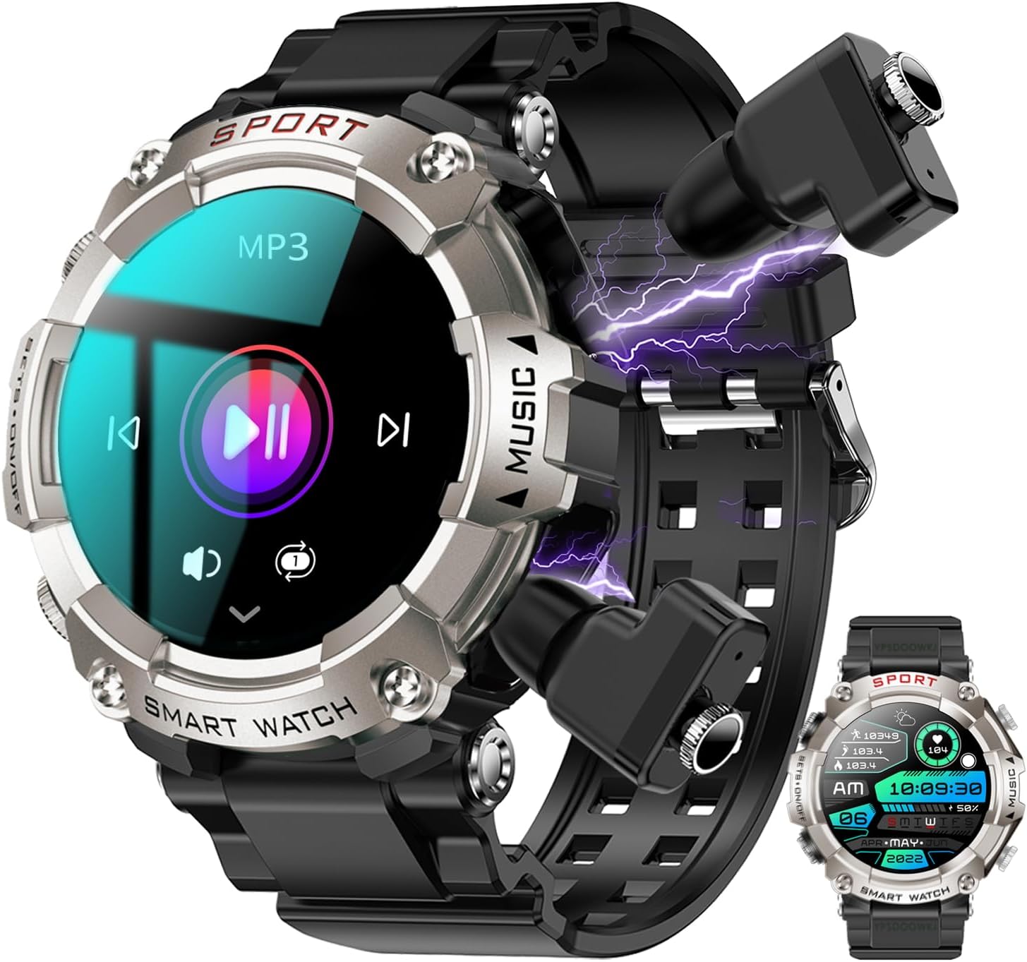 Amazon.com: ATEVIX Smart Watch with Earbuds for Android iPhone,Round 1. ...