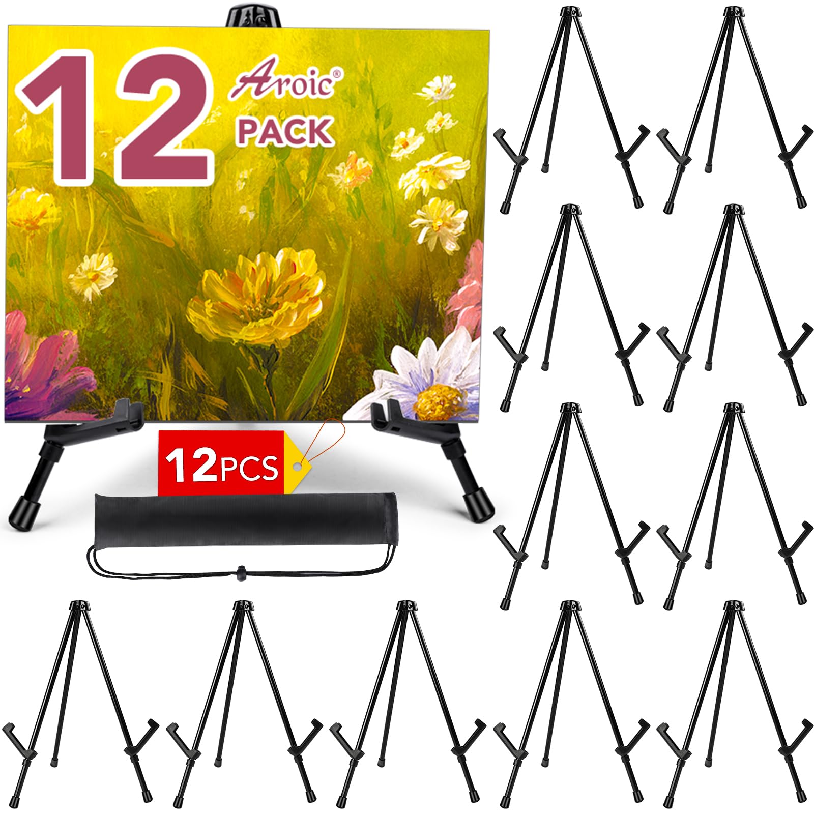 Snapklik.com : AROIC 12 Pack 14 Tabletop Easels, Black Steel Table Top ...
