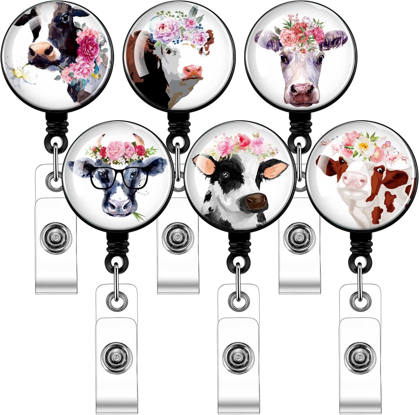 Amazon.com : 3 Pieces Cow Badge Reel Retractable Badge Reels Cute Name ...
