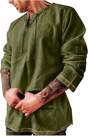 Camisa pirata para hombre, manga larga, con cordones, estilo vikingo ...