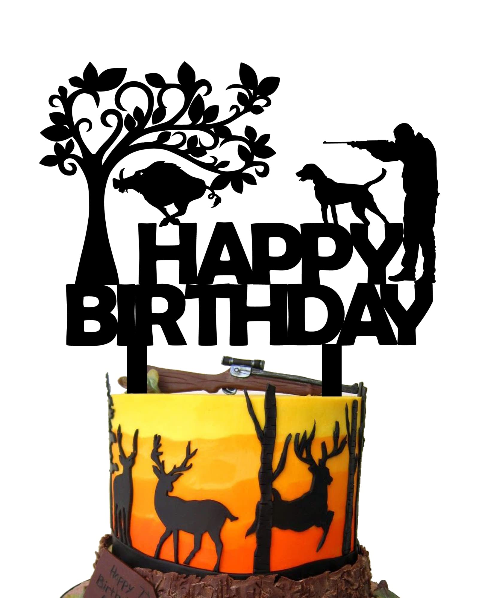 Amazon.com: Funny Hunter Birthday Cake Topper - Hunter Stand Aiming the ...
