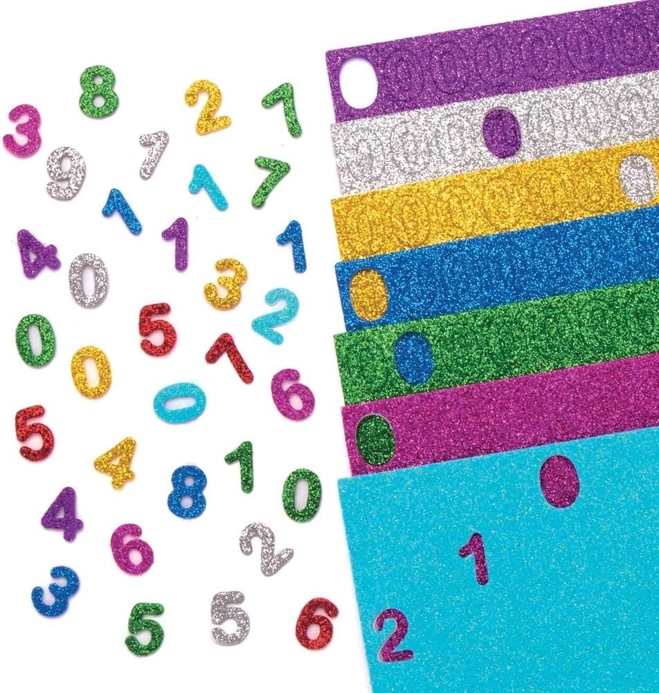 Kids B Crafty 100 Number Stickers - Glitter Foam Numbers for Childrens ...