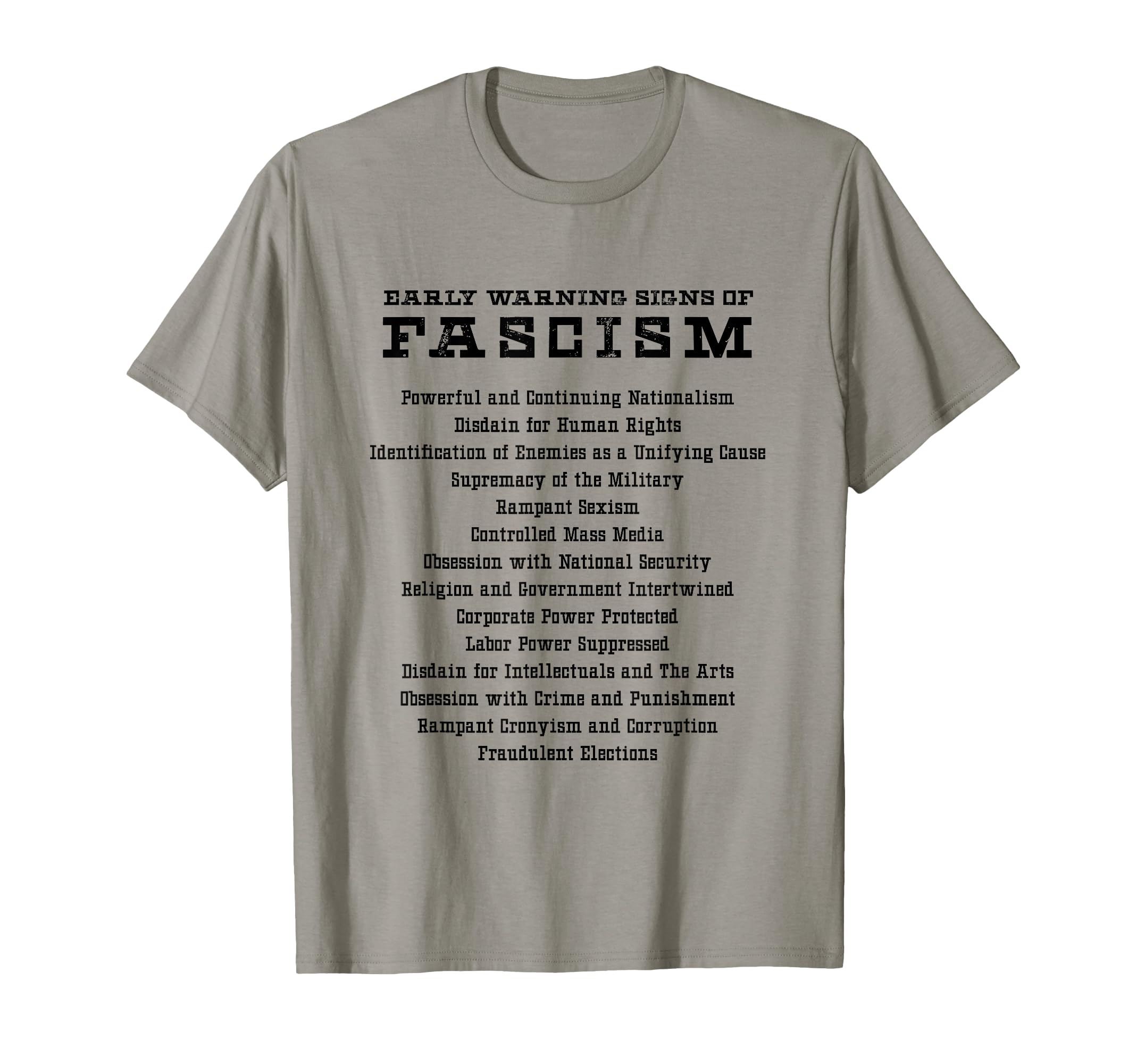 Amazon.com: Early Warning Signs of Fascism activist resist gift T-Shirt ...