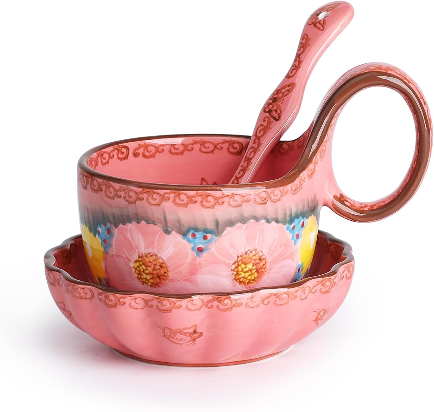 Amazon.com | silesia Handmade Loop Handle Soup Bowl, Plate and Spoon ...