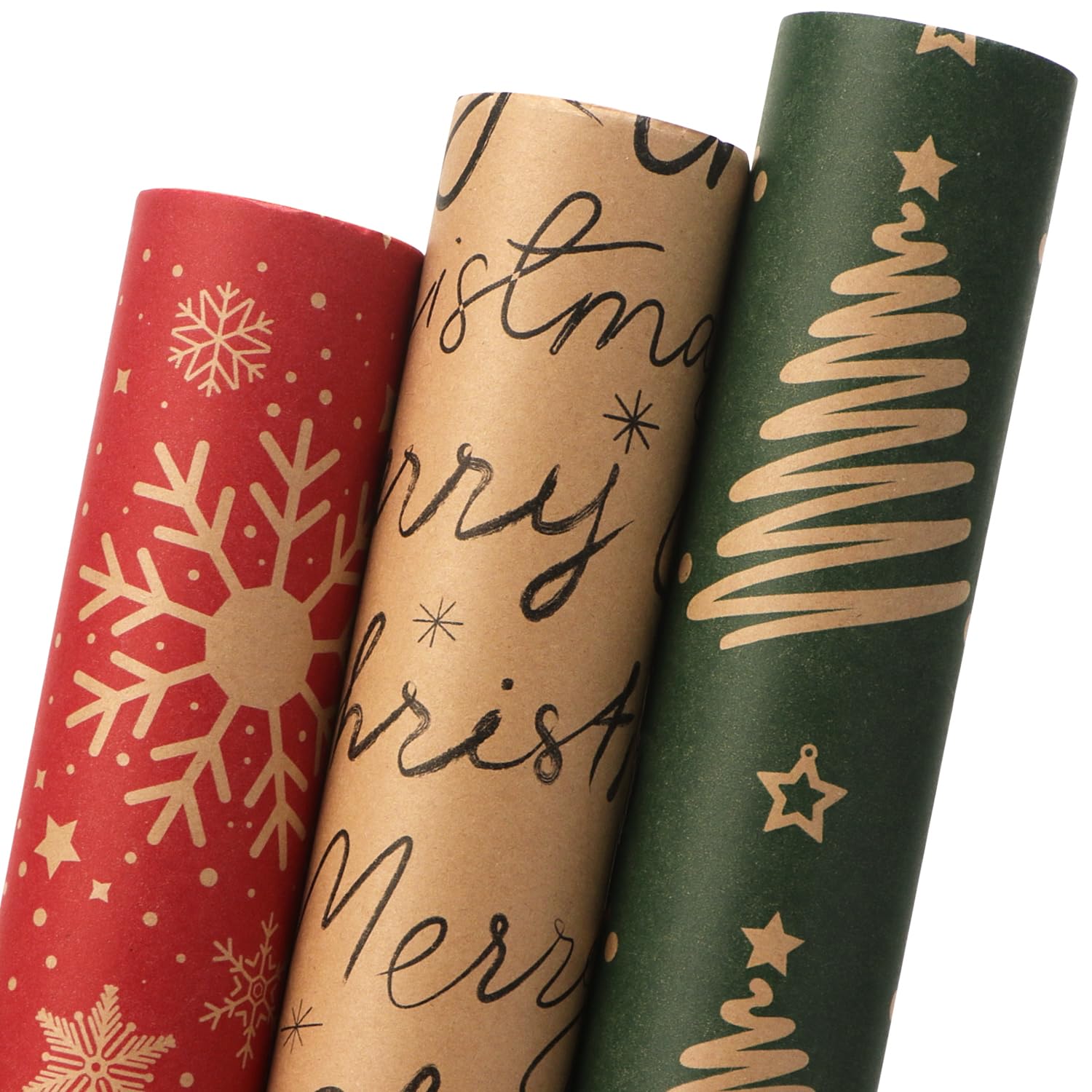 Amazon.com: Ribbli Christmas Wrapping Paper Red Green Kraft Paper Merry ...