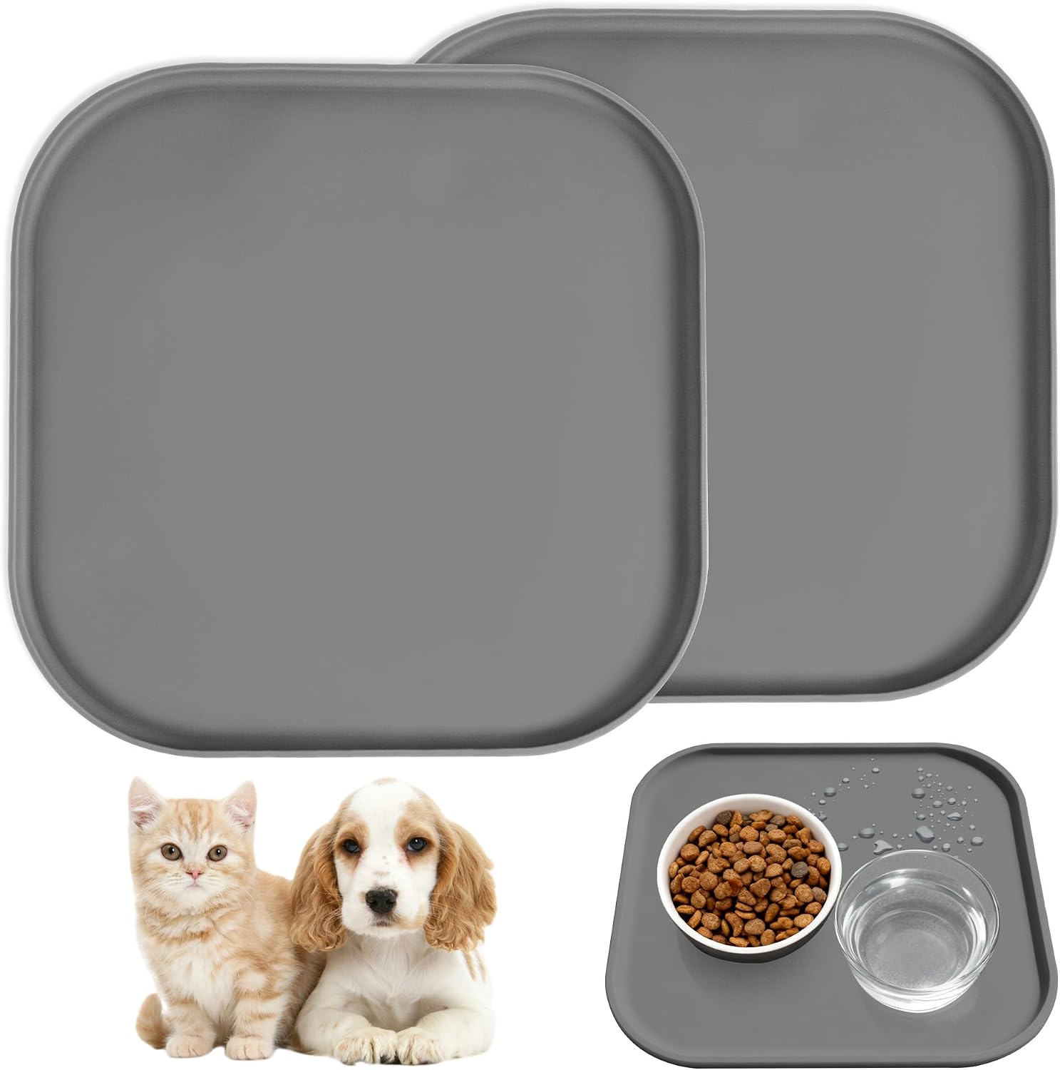Dajidafu Pack of 2 Silicone Bowl Mat, 26 cm x 26 cm, Dog Bowl Mat, Cat ...