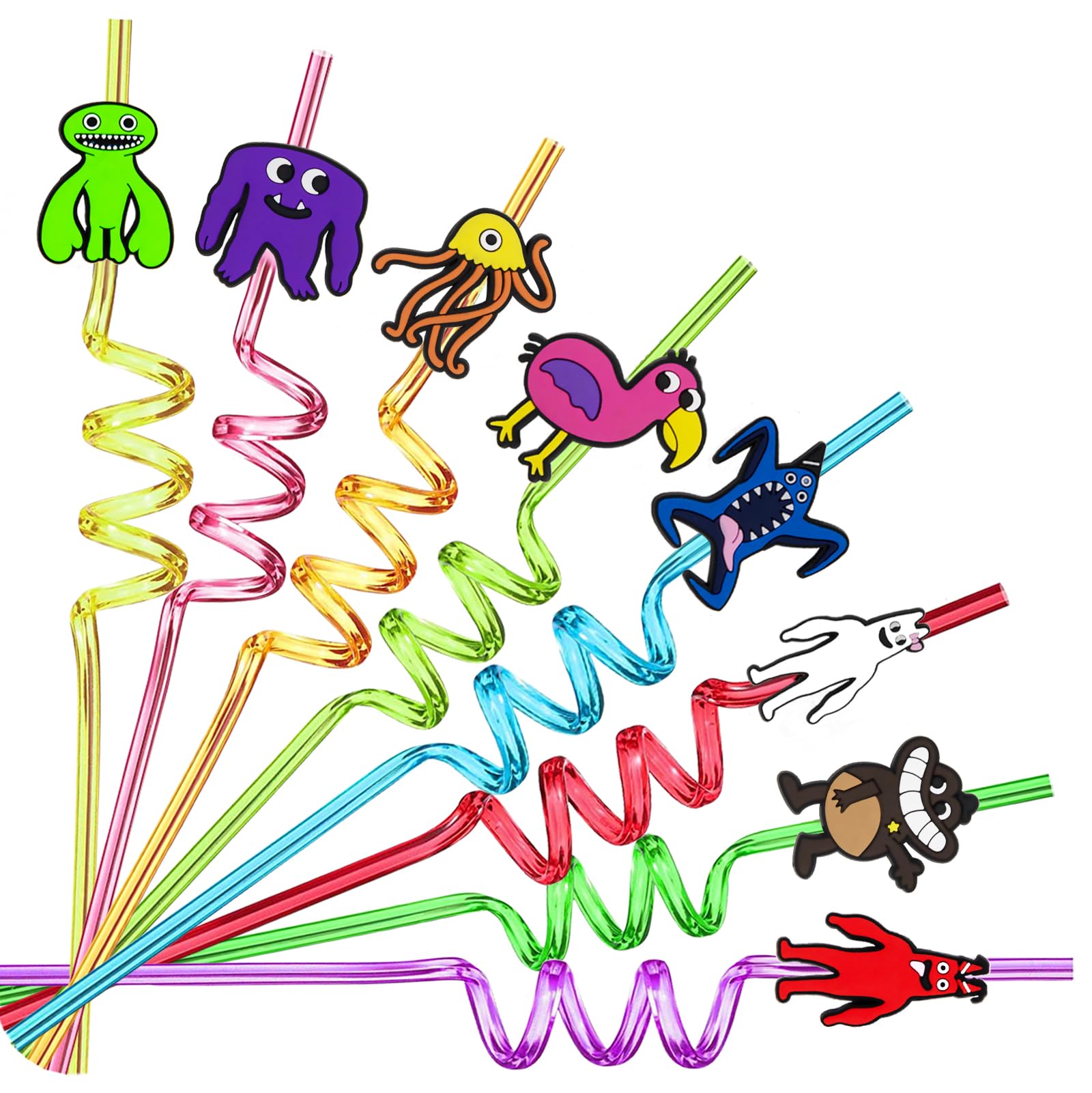 Amazon.com: 24pcs Cartoon Garden Character Themed Reusable shape Straws ...