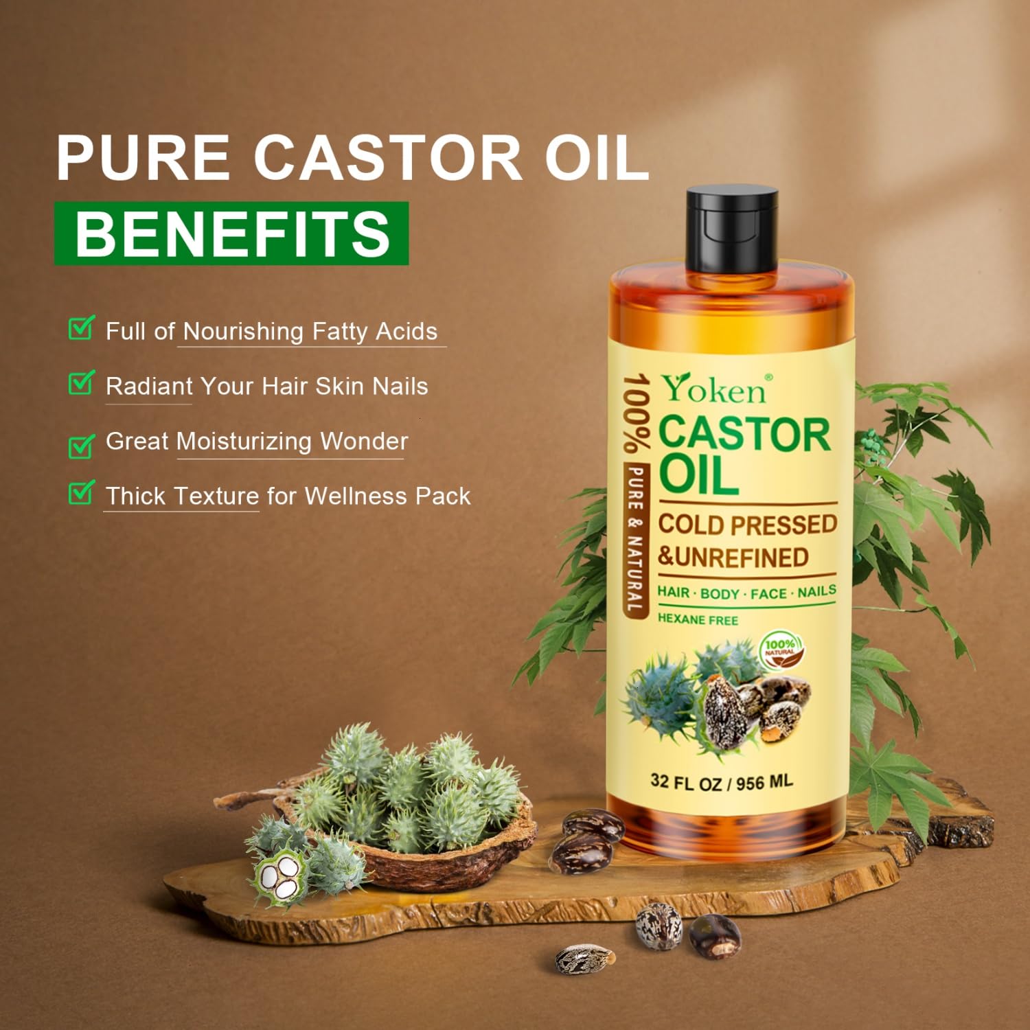 Snapklik.com : Yoken Organic Castor Oil Cold Pressed (32 Fl Oz)
