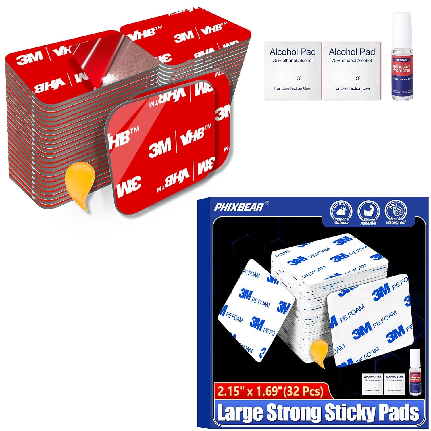 Amazon.com: PHIXBEAR 80 Pcs Double Sided Sticky Pads,Made of 3M VHB ...