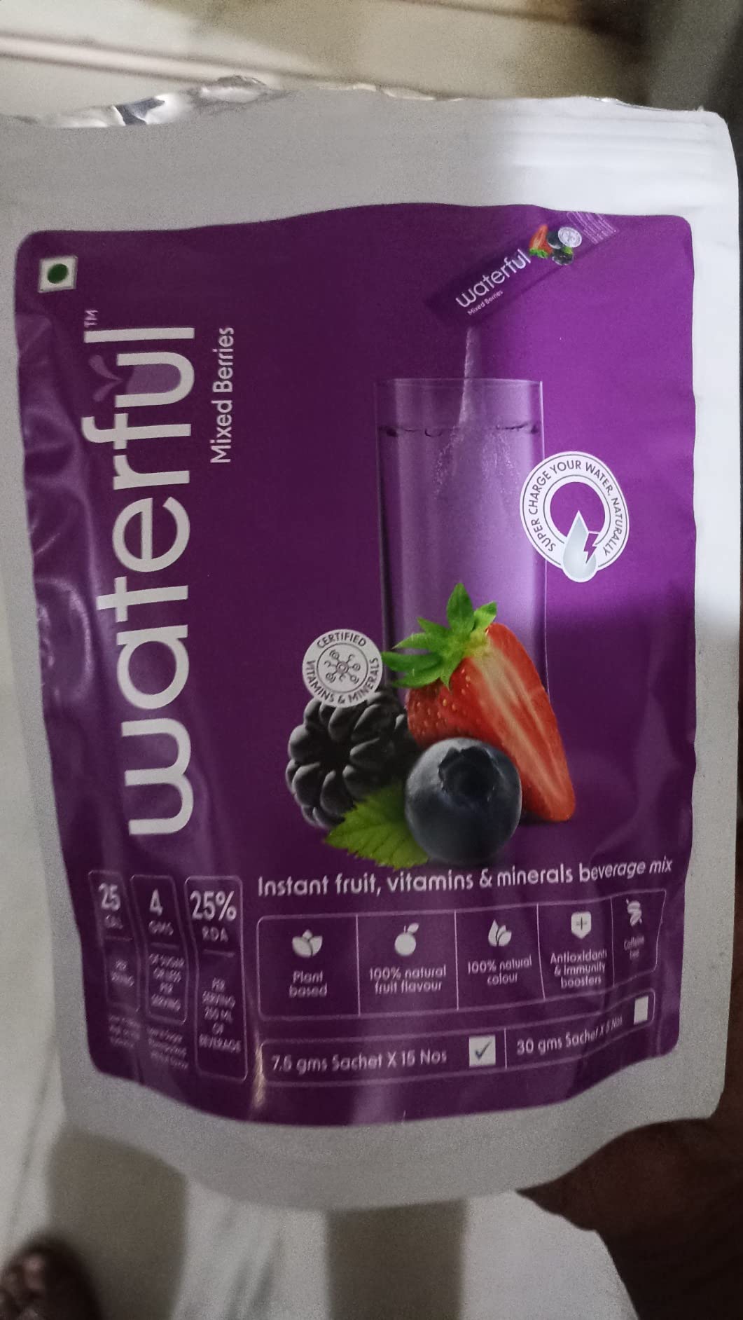 Waterful Mixed Berries (7.5 gms X 15 sachets) 100% Natural, Real Fruit ...