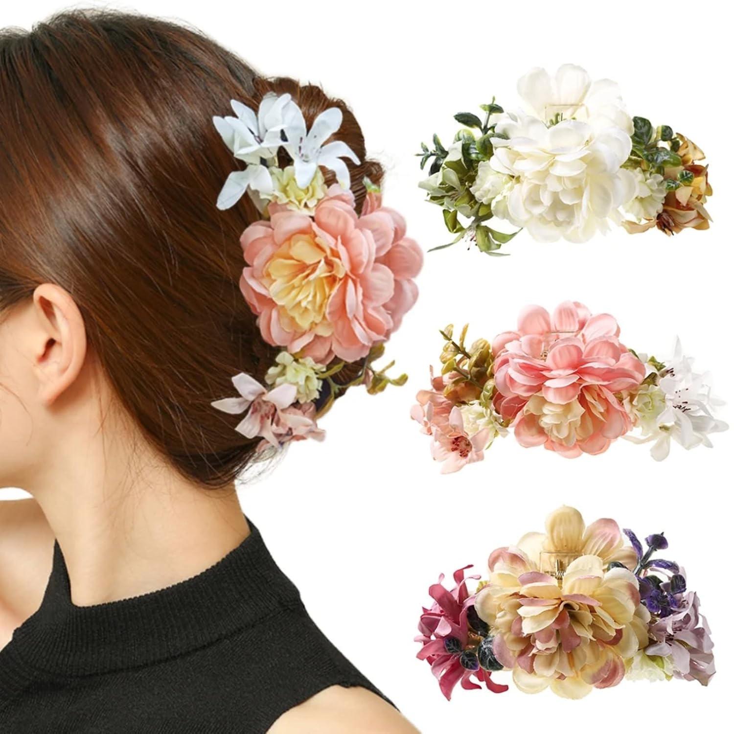 Amazon.com : Flower Silk Chiffon Hair Claw Clip, Large Floral Boho ...